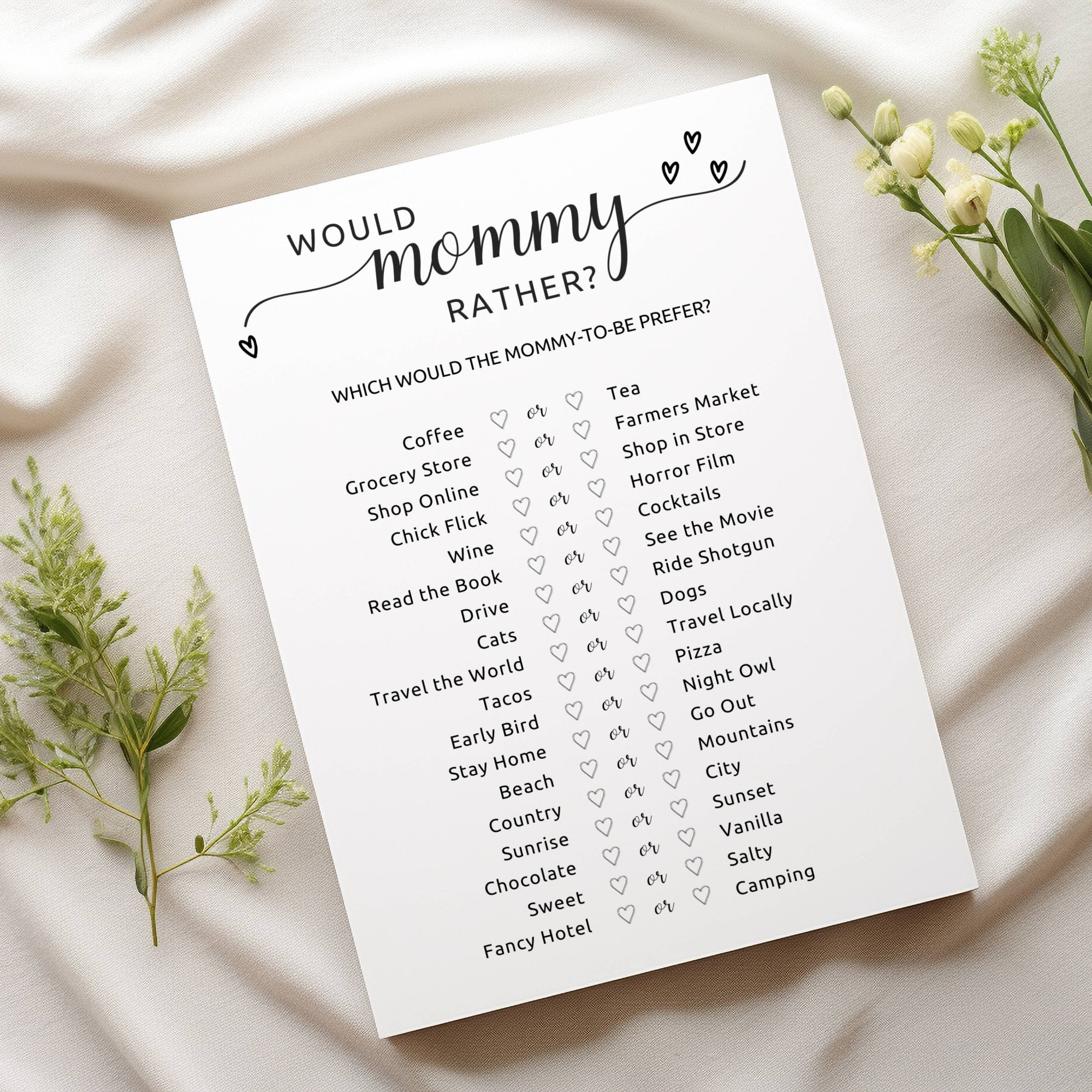 Would Mommy Rather Baby Shower Game, Would She Rather, Minimalist Baby ...