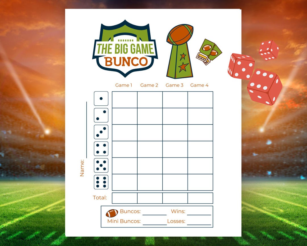 Football Bunco Game, Big Game Printable Bunco Score Cards, Big Game ...