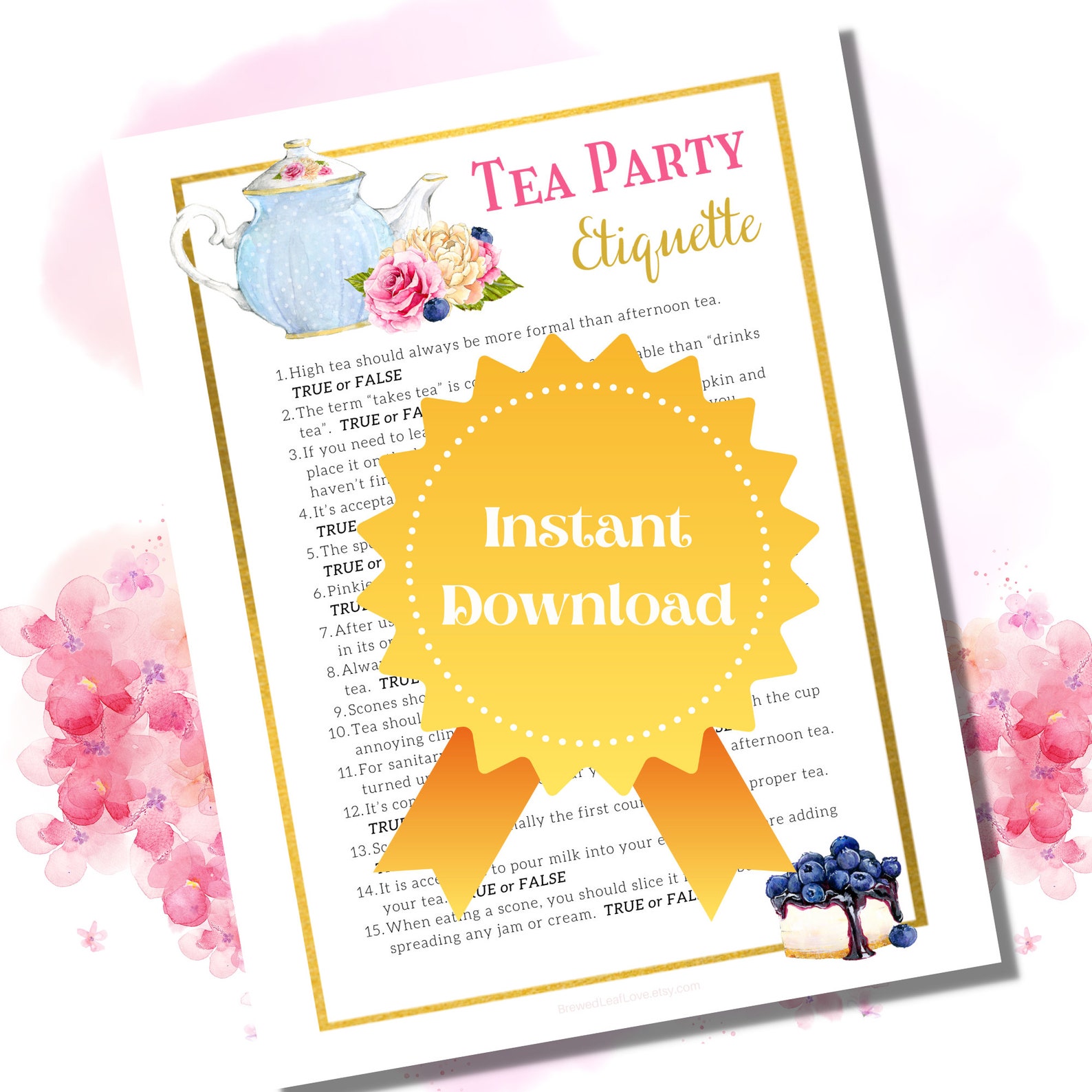 Afternoon Tea Etiquette, Instant Download, Tea Party Etiquette, Garden ...