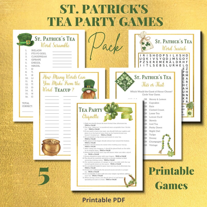 St. Patrick's Day Games, Tea Party Games, March Tea Party Games, Spring ...
