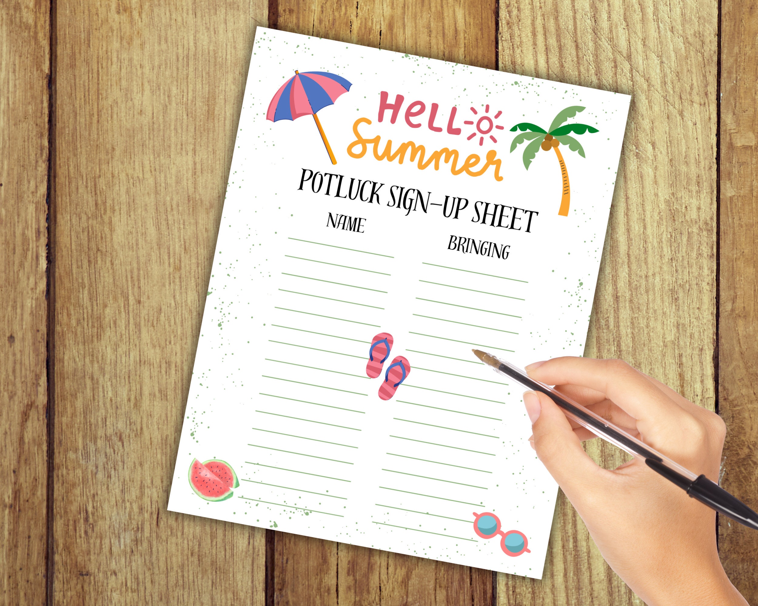 Summer Potluck Sign up Sheet, Summer Sign up Form, Potluck Sign up Form ...