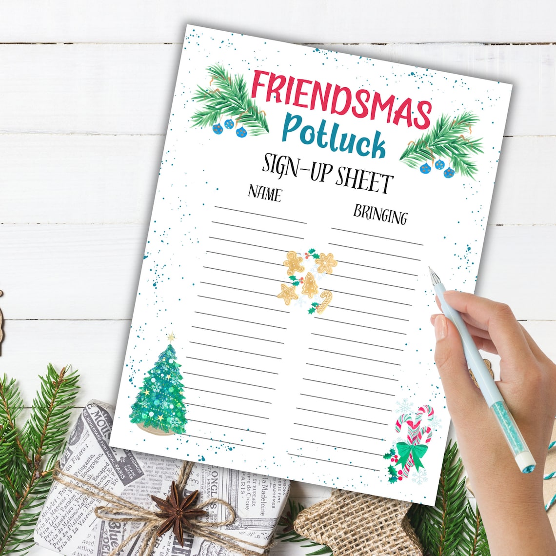Friendsmas Potluck Sign up Sheet, Potluck Sign up Sheet, Potluck Sign ...