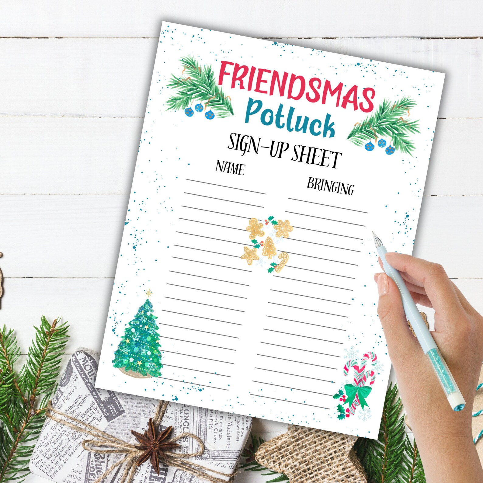 Friendsmas Potluck Sign up Sheet, Potluck Sign up Sheet, Potluck Sign ...