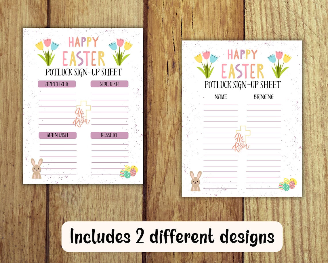Easter Potluck Sign up Sheet, Potluck Sign up Form, Easter Party Menu ...