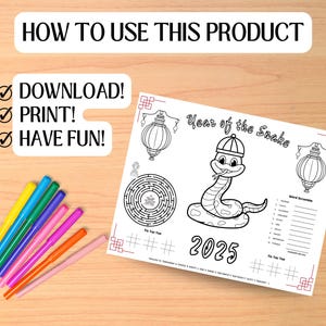 Lunar New Year Coloring Placemat, 2025 Year of the Snake Coloring Page ...