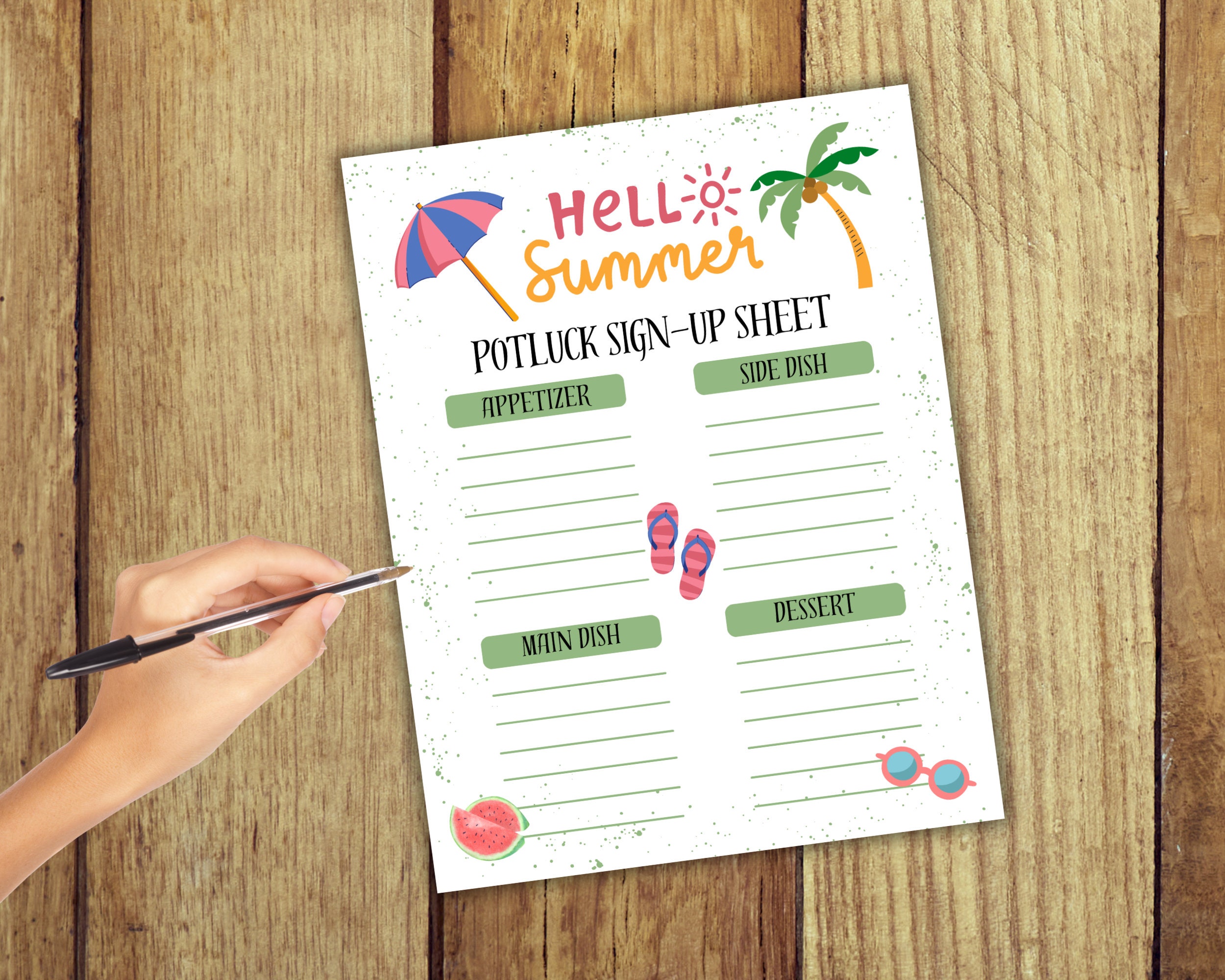 Summer Potluck Sign up Sheet, Summer Sign up Form, Potluck Sign up Form ...