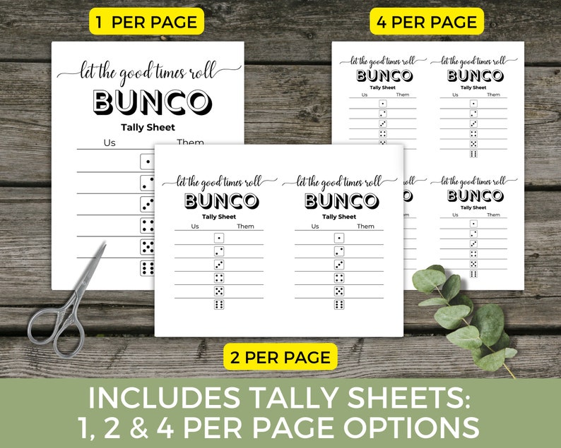 Bunco Game Score Sheets, Simple Bunco Tally Sheets, Let the Good Times ...