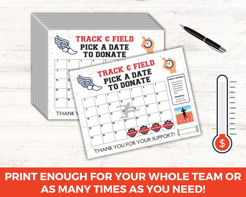 Track Fundraiser Calendar, Pick a Date to Donate Calendar, Cash ...