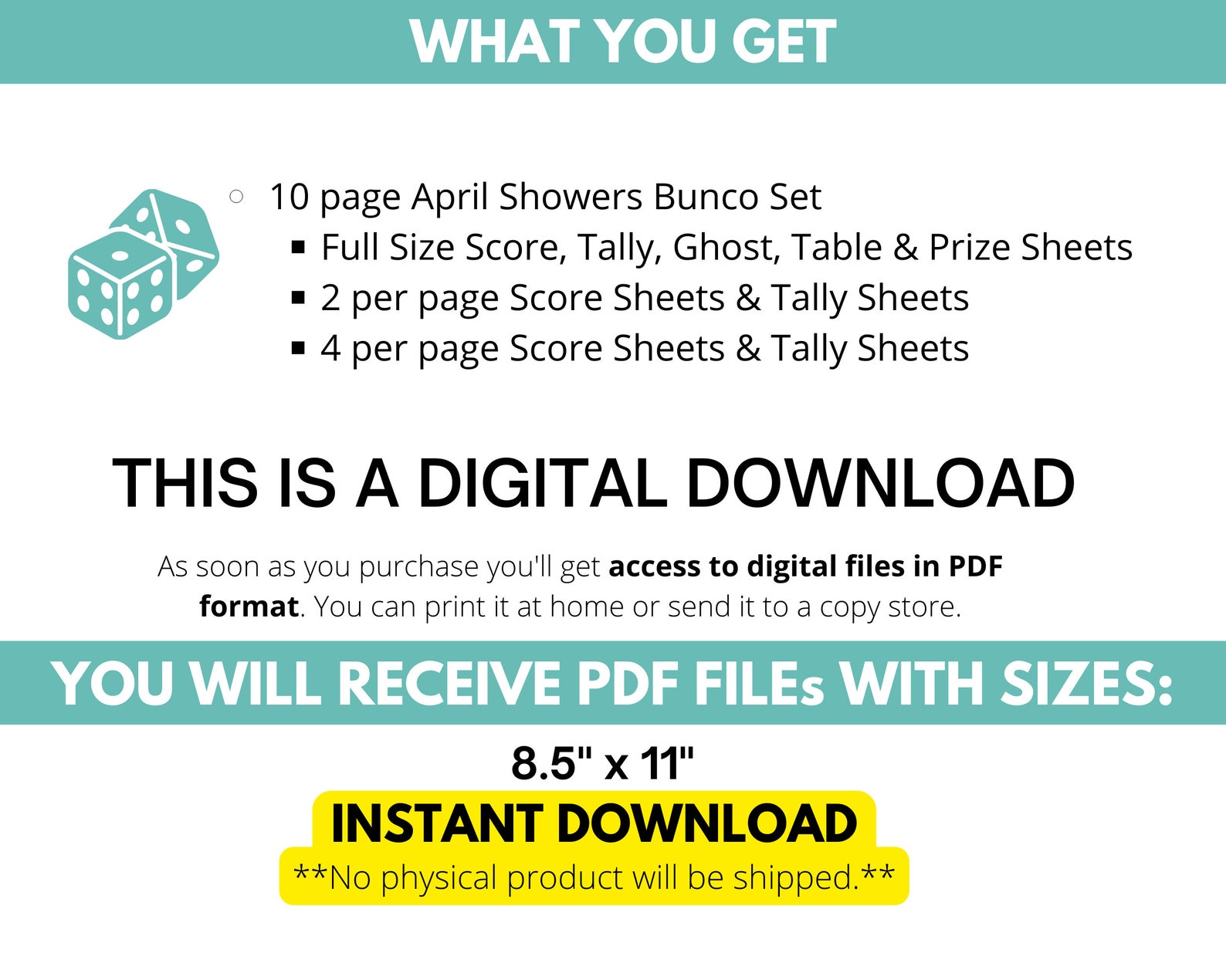 April Showers Bunco Score Sheets, April Bunco Sheets, April Bunco Game ...