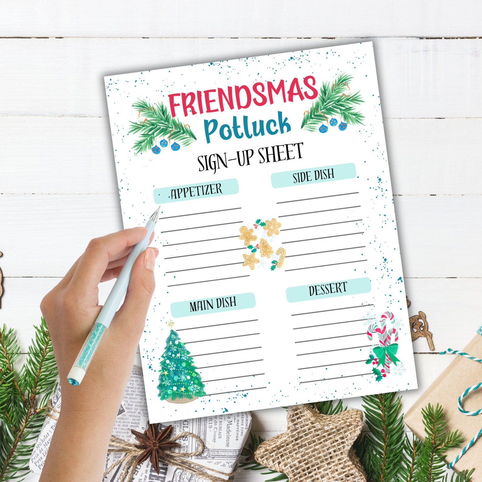 Friendsmas Potluck Sign up Sheet, Potluck Sign up Sheet, Potluck Sign ...