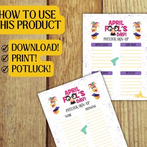 April Fools Potluck Sign up Sheet, April Fools Day Potluck Sign up Form ...