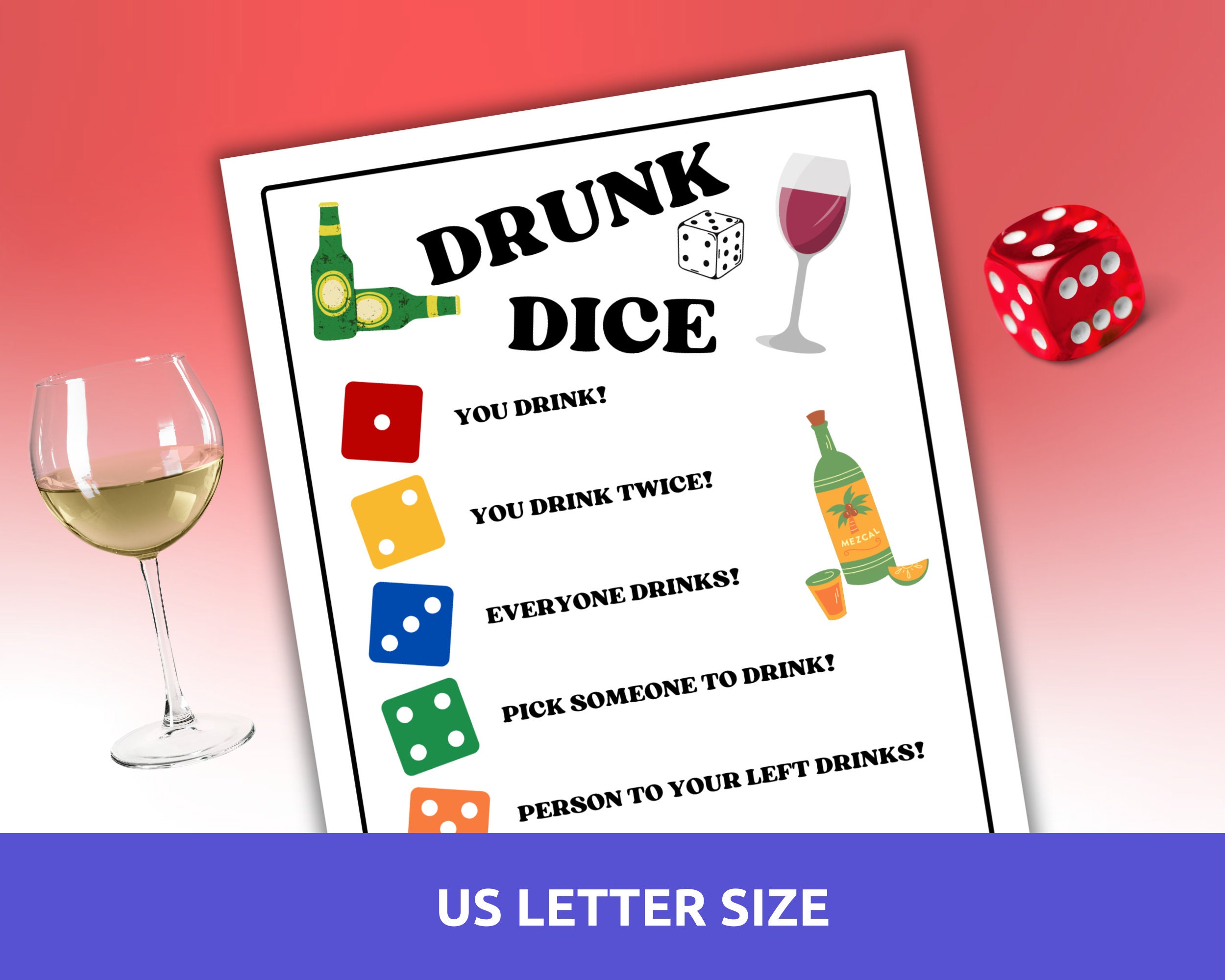 Drunk Dice Game Printable Adult Drinking Game Bachelorette Drinking
