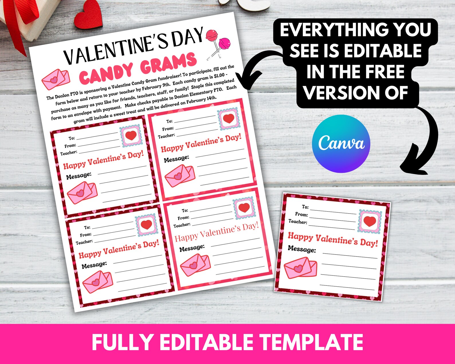Editable Valentine's Day Candy Gram Flyer, Valentine School Fundraiser ...