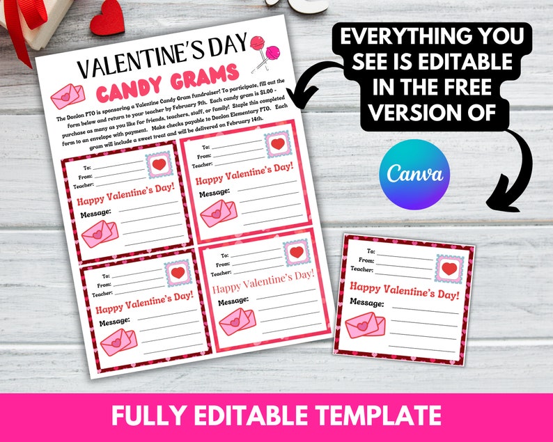 Editable Valentine's Day Candy Gram Flyer, Valentine School Fundraiser ...
