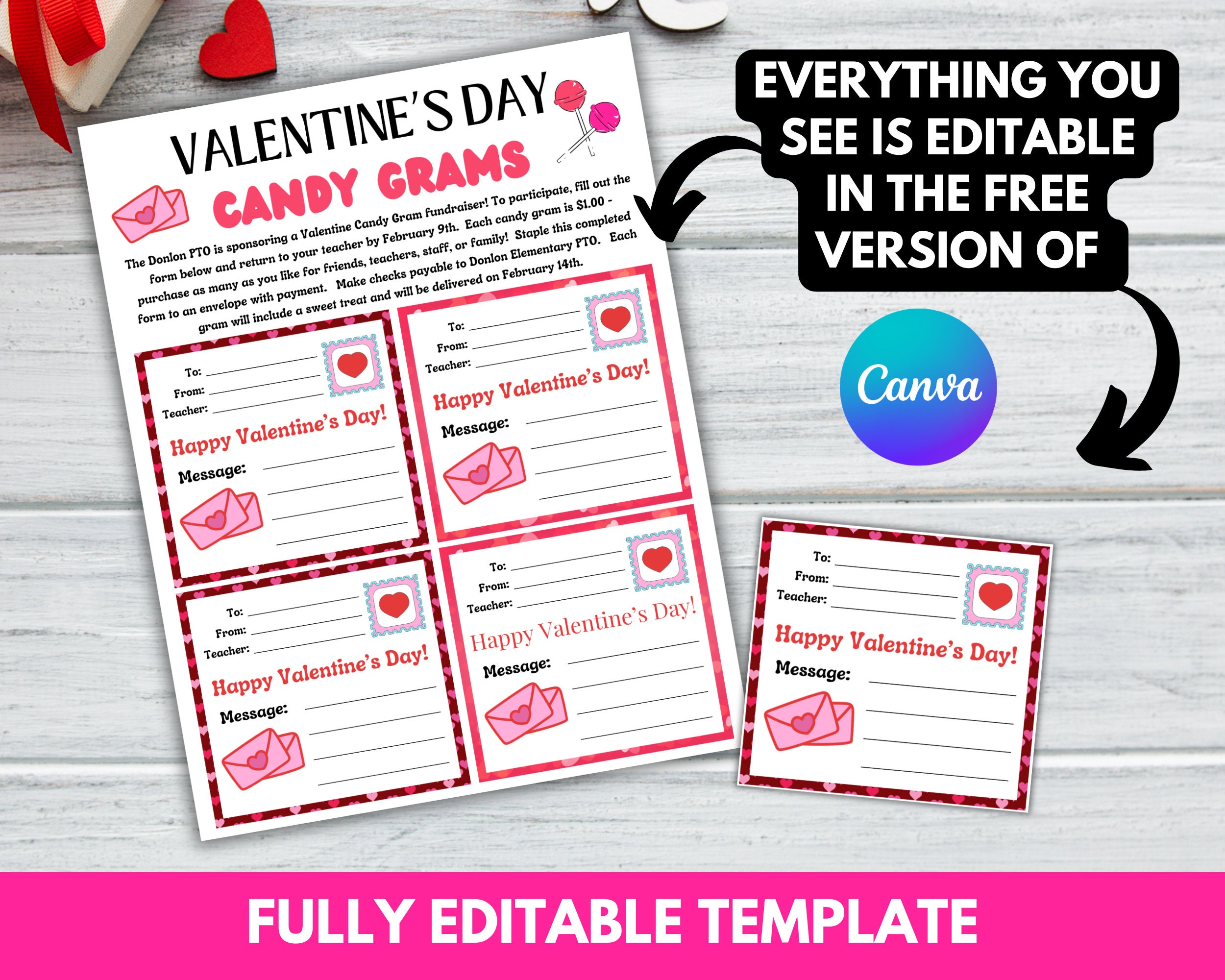 Editable Valentine's Day Candy Gram Flyer, Valentine School Fundraiser ...