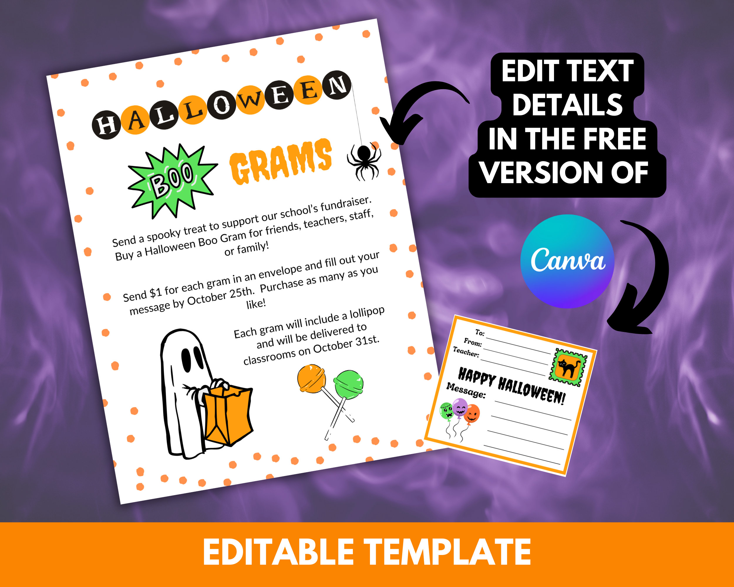 Editable Halloween Candy Gram Form, Halloween School Fundraiser Flyer ...