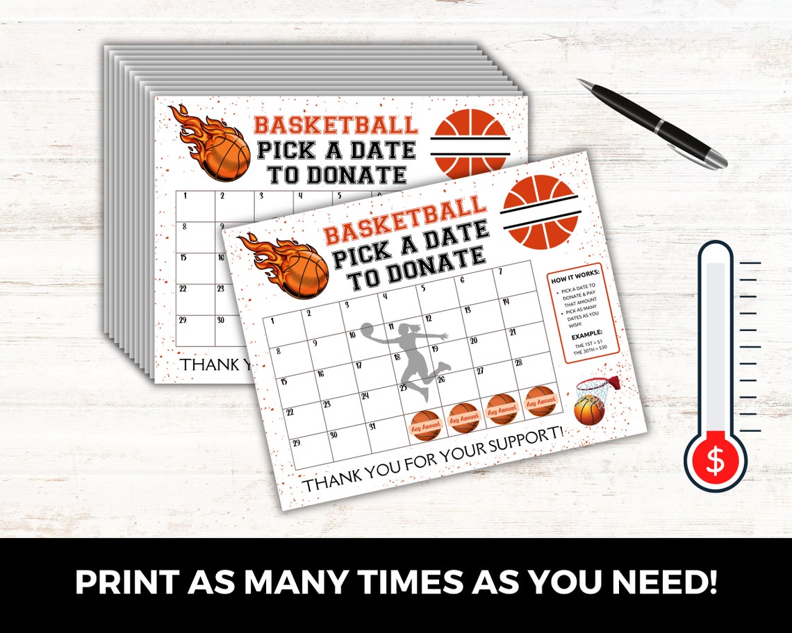Girls Basketball Fundraiser Calendar, Pick a Date to Donate Calendar ...