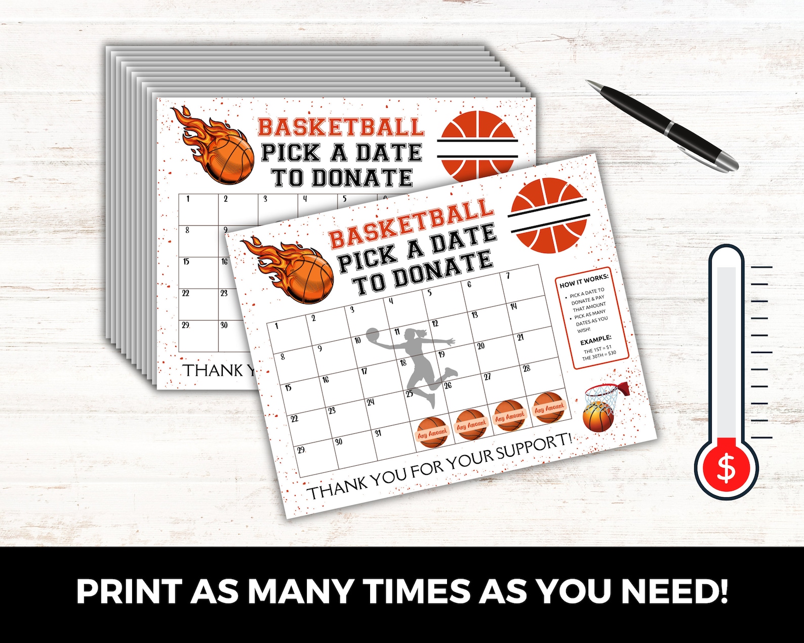 Girls Basketball Fundraiser Calendar, Pick a Date to Donate Calendar ...