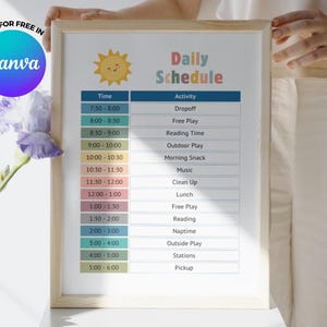 Daily Daycare Schedule for Pre-k, Editable Kids Daily Schedule Template ...