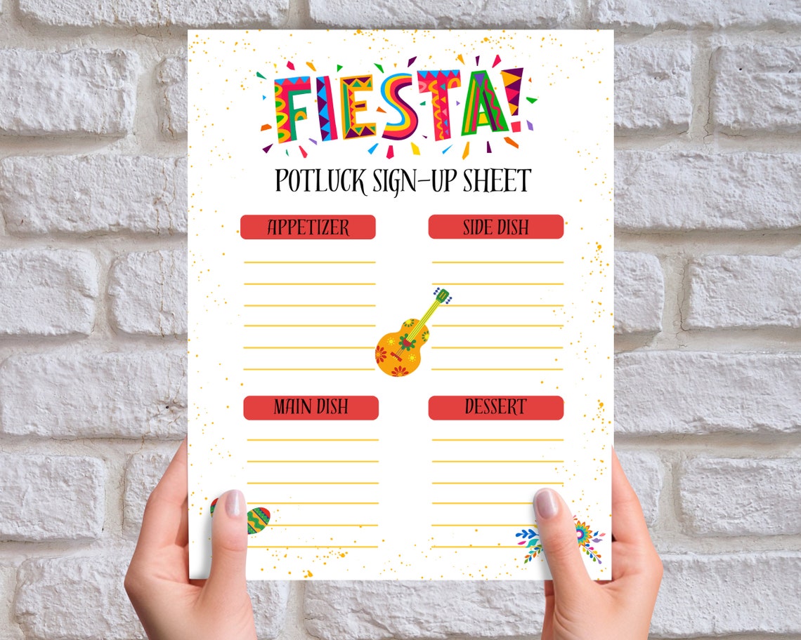 Fiesta Potluck Sign up Sheet, Fiesta Sign up Form, Cinco De Mayo ...