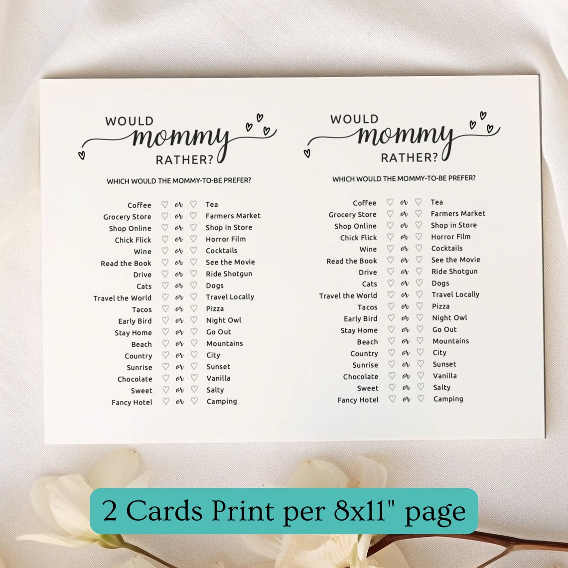 Would Mommy Rather Baby Shower Game, Would She Rather, Minimalist Baby ...