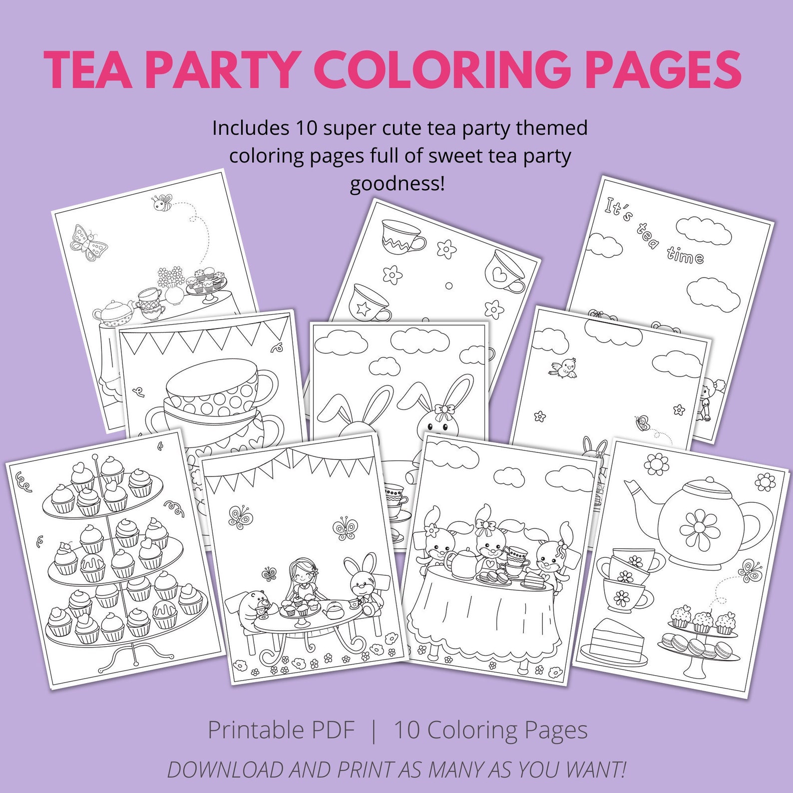 Tea Party Coloring Pages, Tea Party Activity Pages, Tea Party Favors ...