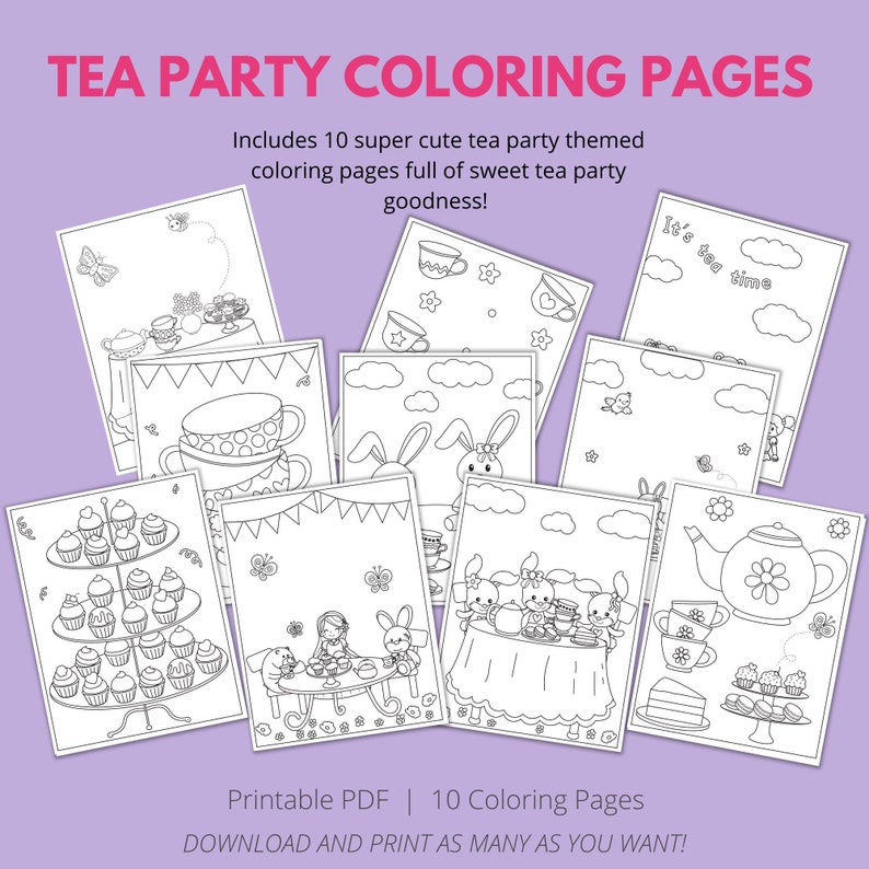 10 Tea Party Coloring Pages Tea Party Activity INSTANT - Etsy