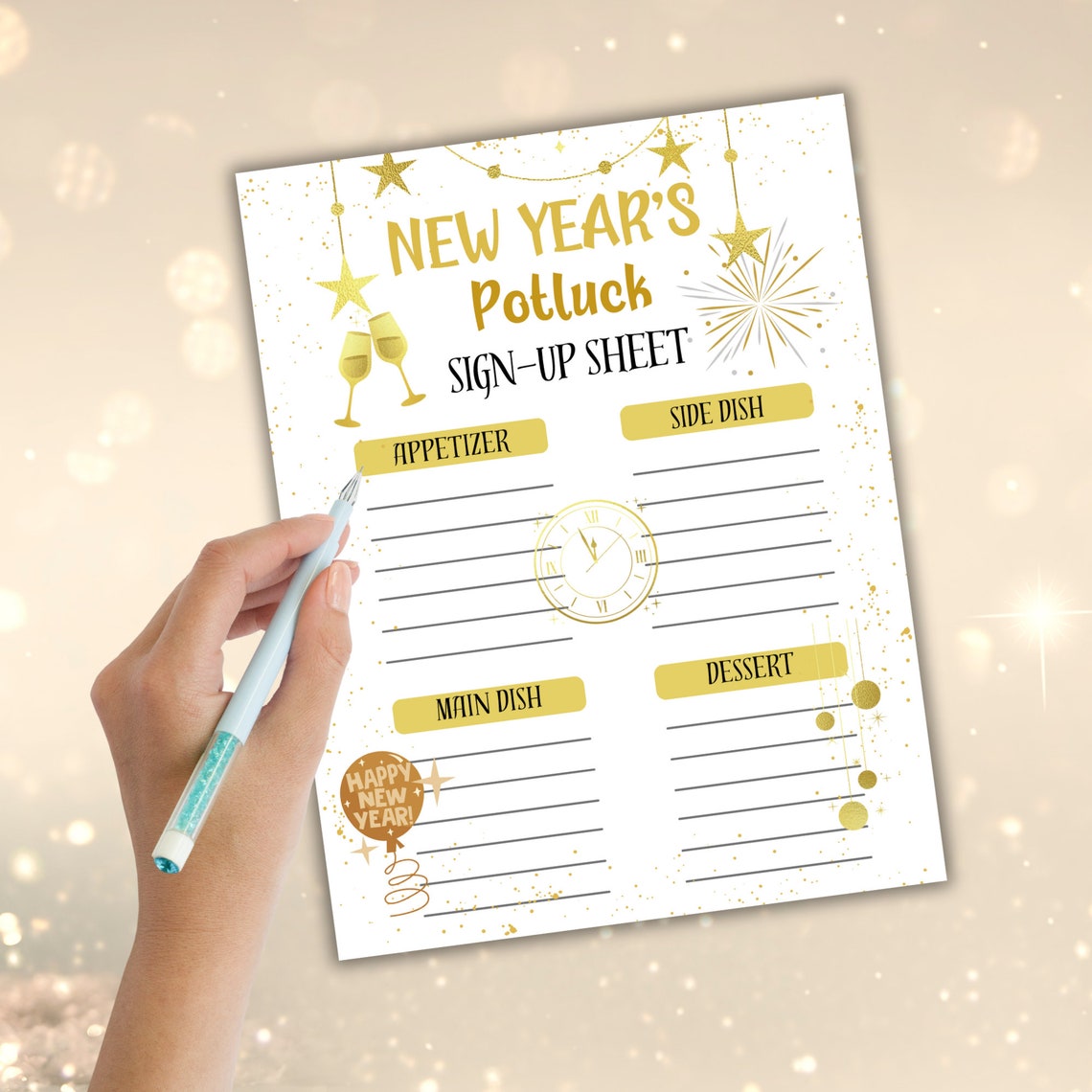 New Year's Potluck Sign up Sheet, Potluck Sign up Sheet, Potluck Sign ...