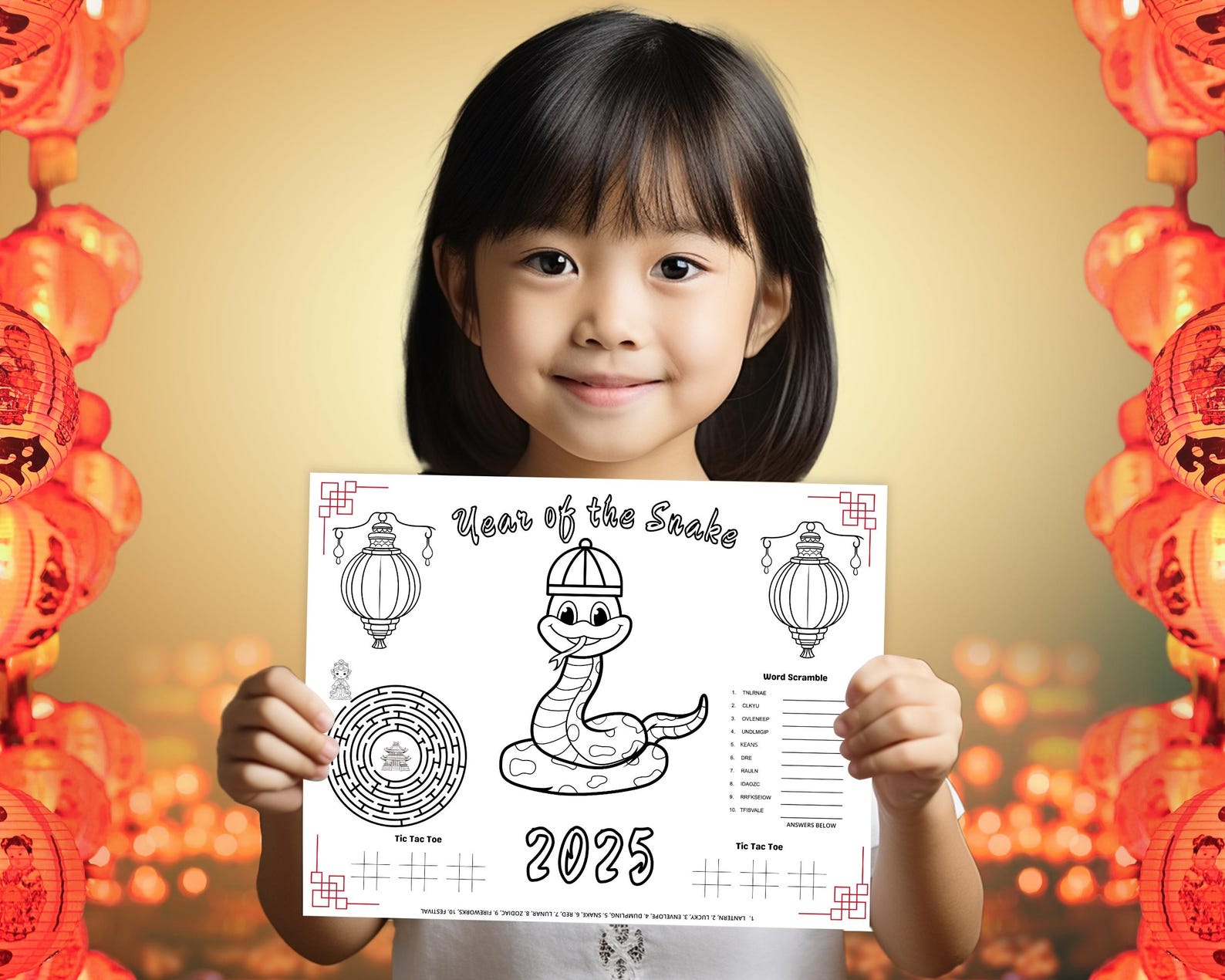 Lunar New Year Coloring Placemat, 2025 Year of the Snake Coloring Page ...