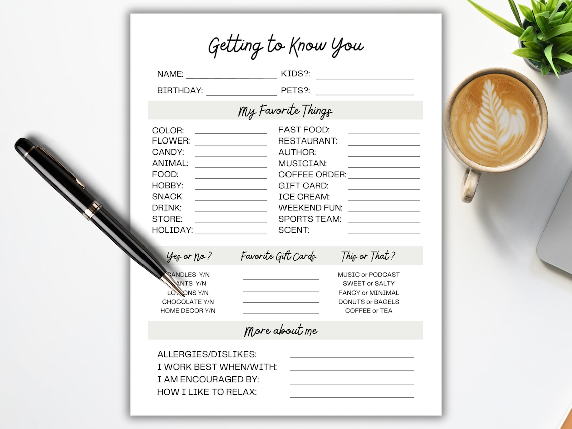 Getting to Know You, Coworker Questions, All About Me Survey, Employee ...