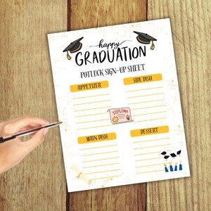 Graduation Potluck Sign up Sheet, Graduation Menu Sign up Form, Potluck ...