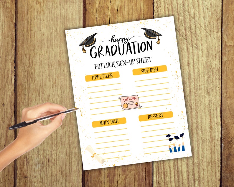 Graduation Potluck Sign up Sheet, Graduation Menu Sign up Form, Potluck ...
