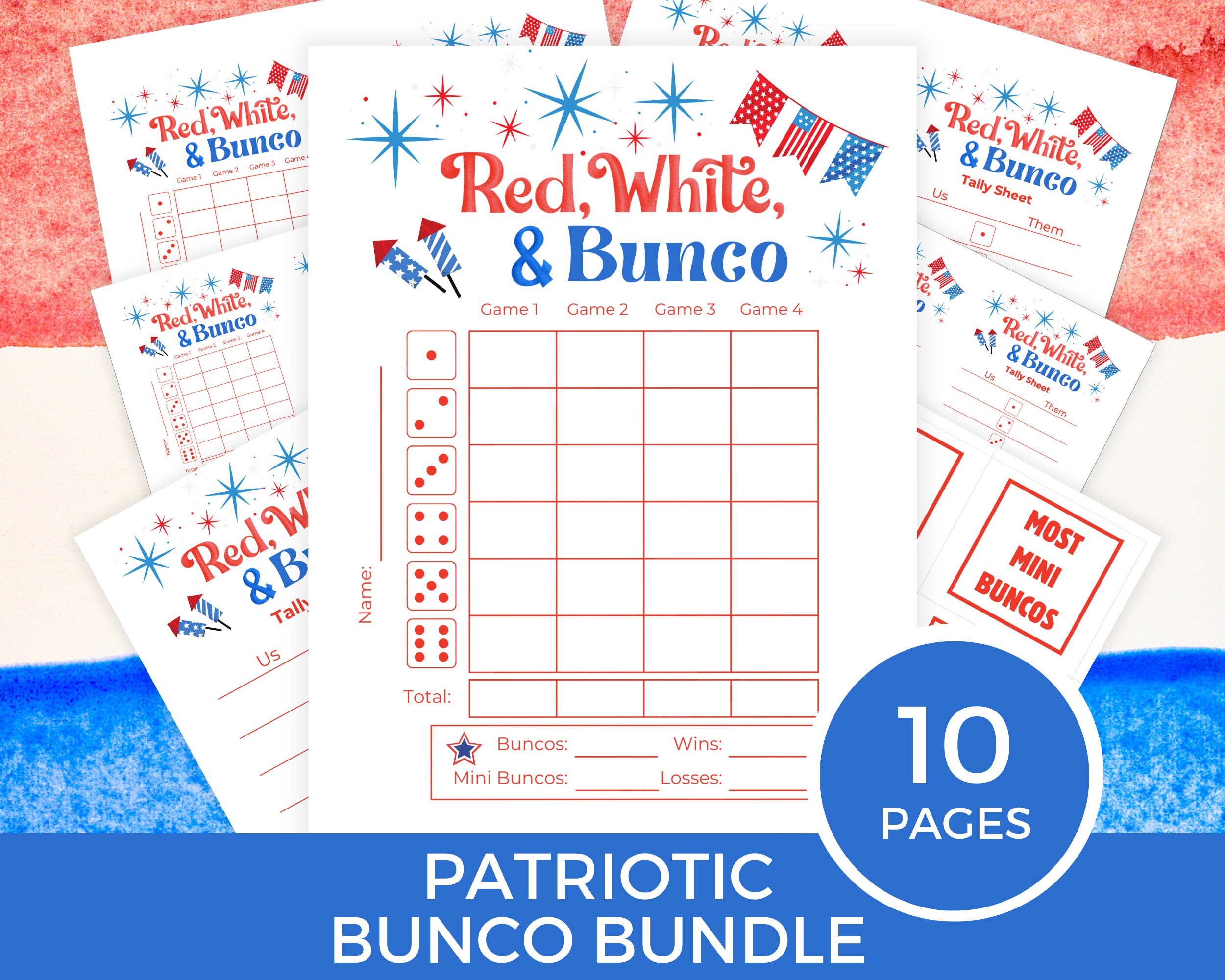 4th of July Bunco Score Sheets, July Bunco Score Cards, Patriotic Bunco ...