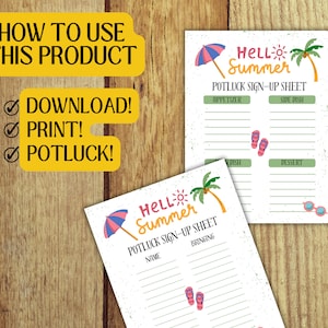 Summer Potluck Sign up Sheet, Summer Sign up Form, Potluck Sign up Form ...