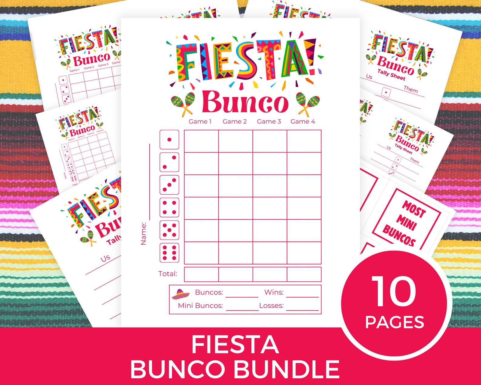 Fiesta Bunco Score Sheets, May Bunco Score Cards, Fiesta Bunco Game ...