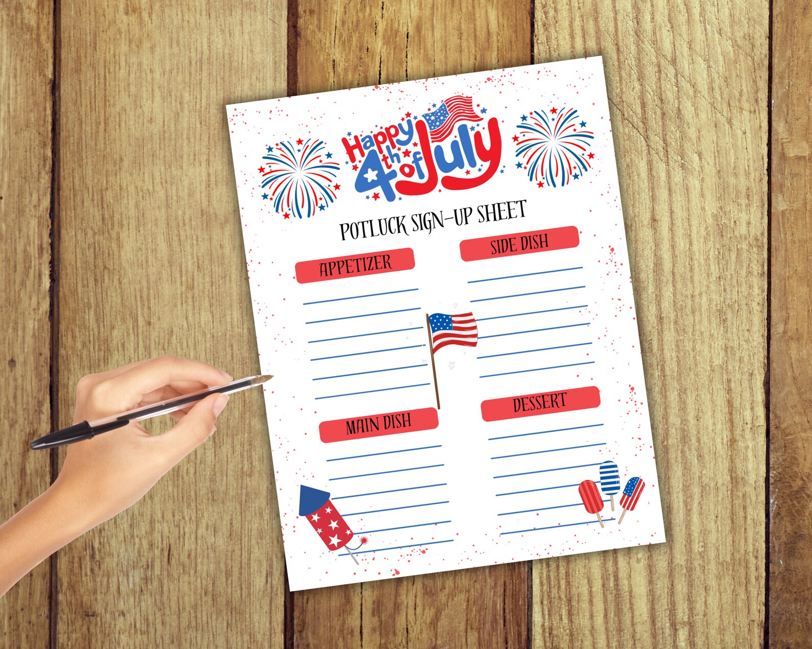 July 4th Potluck Sign up Sheet, 4th of July Sign up Form, Independence ...