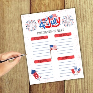 July 4th Potluck Sign up Sheet, 4th of July Sign up Form, Independence ...