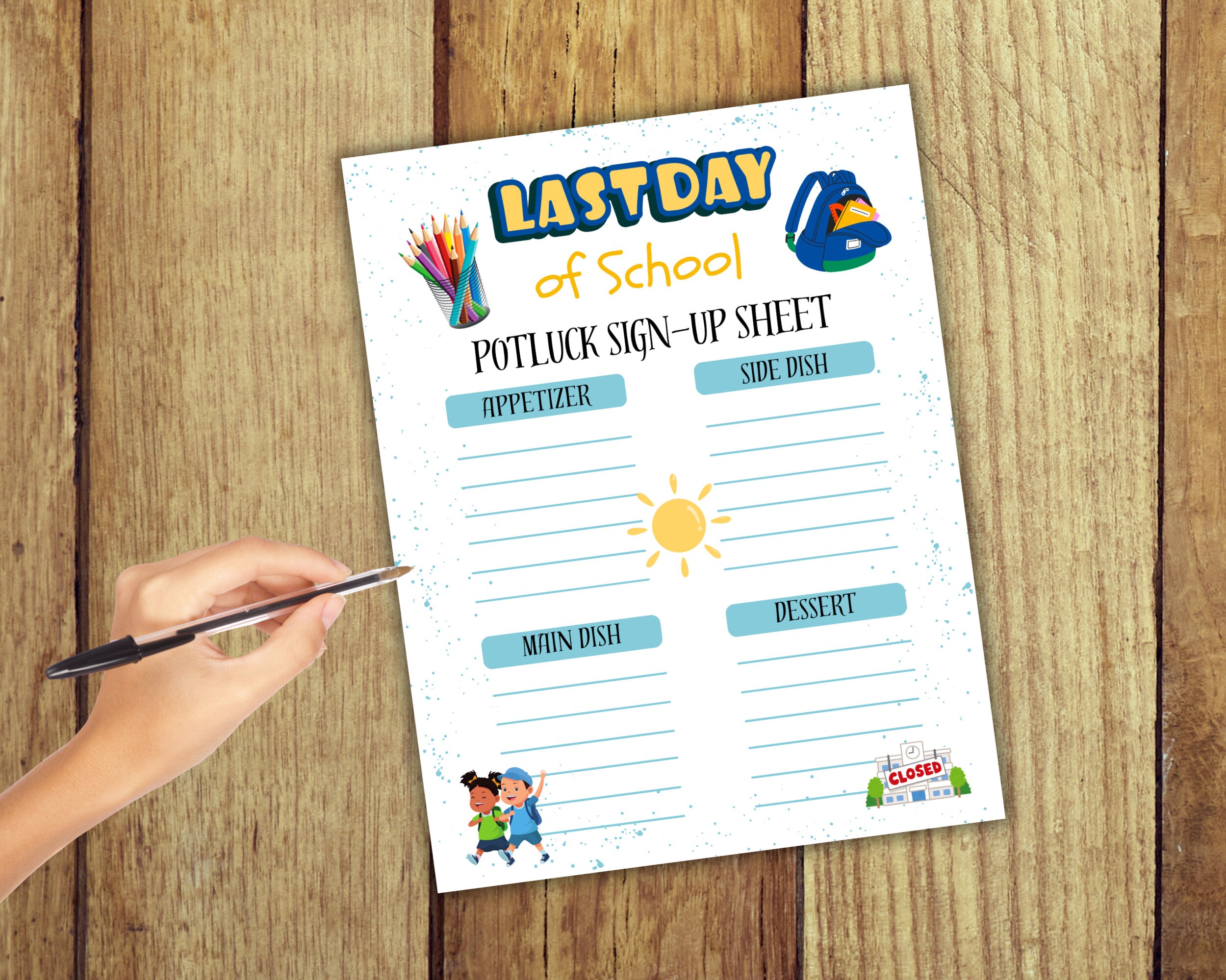 Last Day of School Potluck Sign up Sheet, School's Out Sign up Form ...