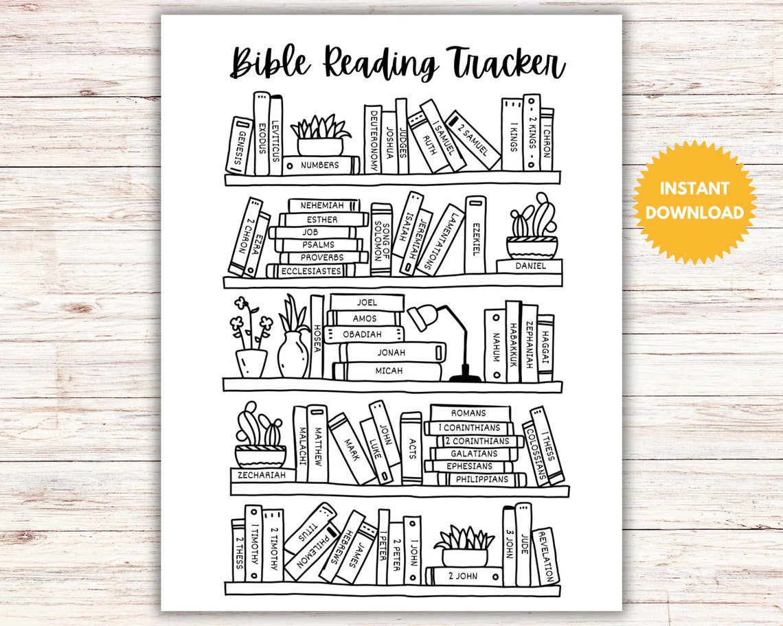 Bible Reading Tracker Coloring Sheet, Bible Reading Bookshelf, Books of ...