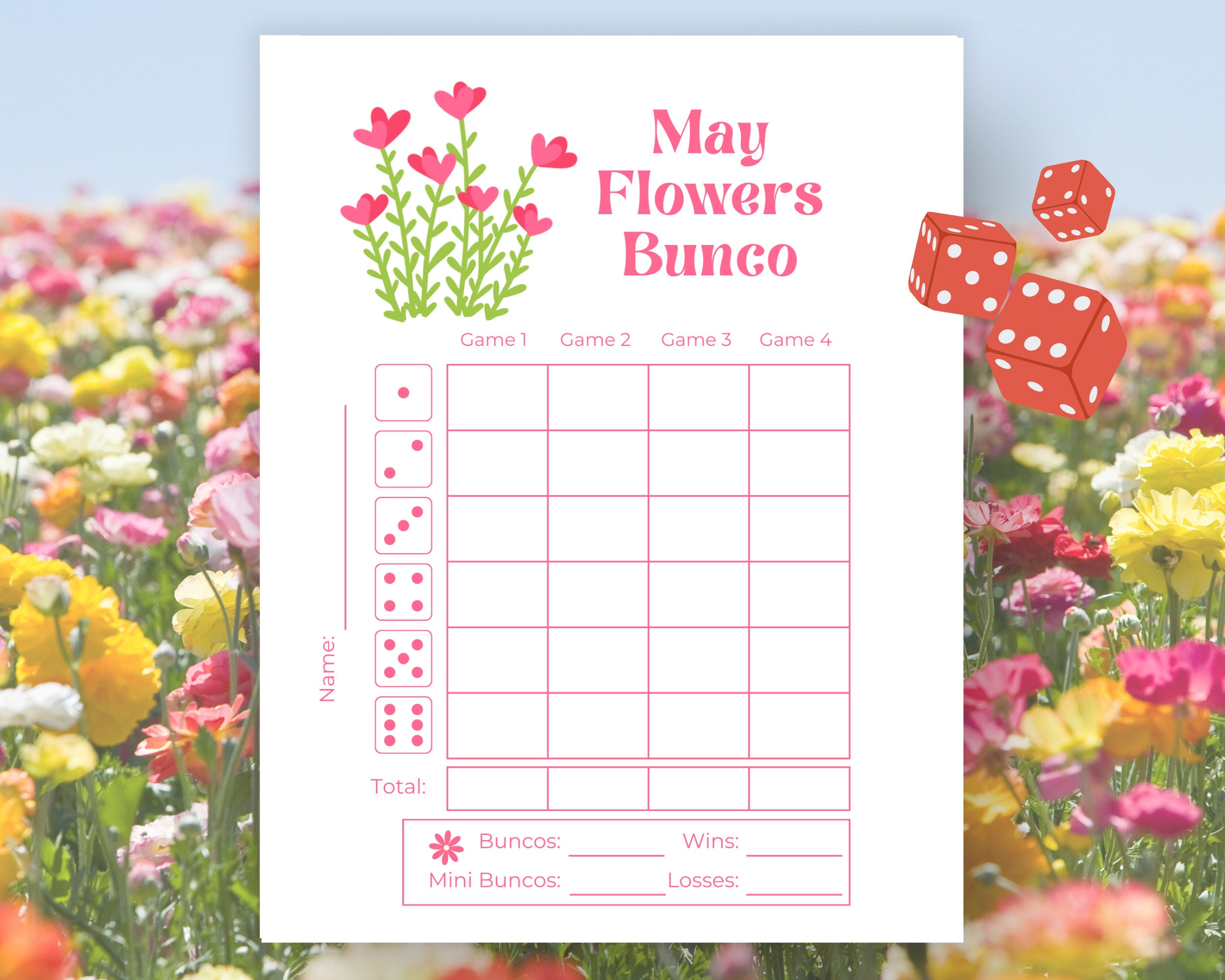 May Flowers Bunco Score Sheets, May Bunco Sheets, Spring Bunco Game ...