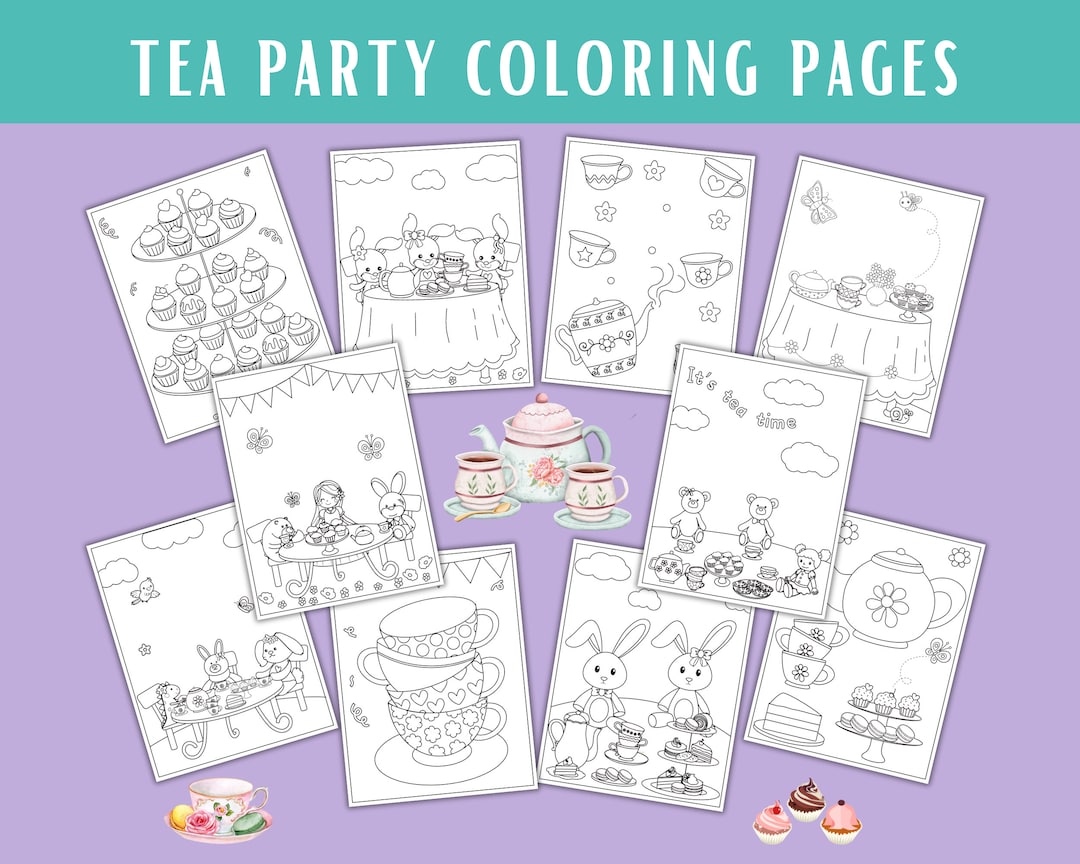 Tea Party Coloring Pages, Tea Party Activity Pages, Tea Party Favors ...