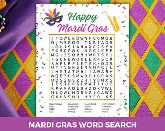 Mardi Gras Word Puzzle Game, Fat Tuesday Party Game, Printable Mardi ...