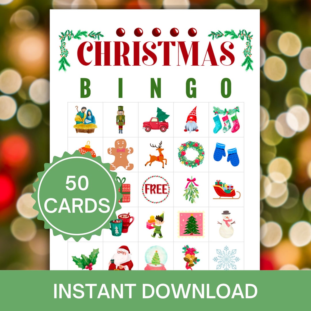 Bingo de Noël, Bingo de Noël à imprimer, 50 cartes de bingo de Noël ...