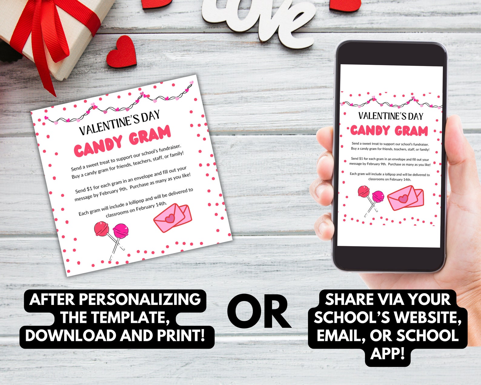 Editable Valentine's Day Candy Gram Form, Valentine School Fundraiser ...