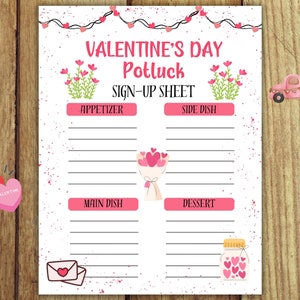 Valentines Day Potluck Sign up Sheet, Potluck Sign up Sheet, Potluck ...
