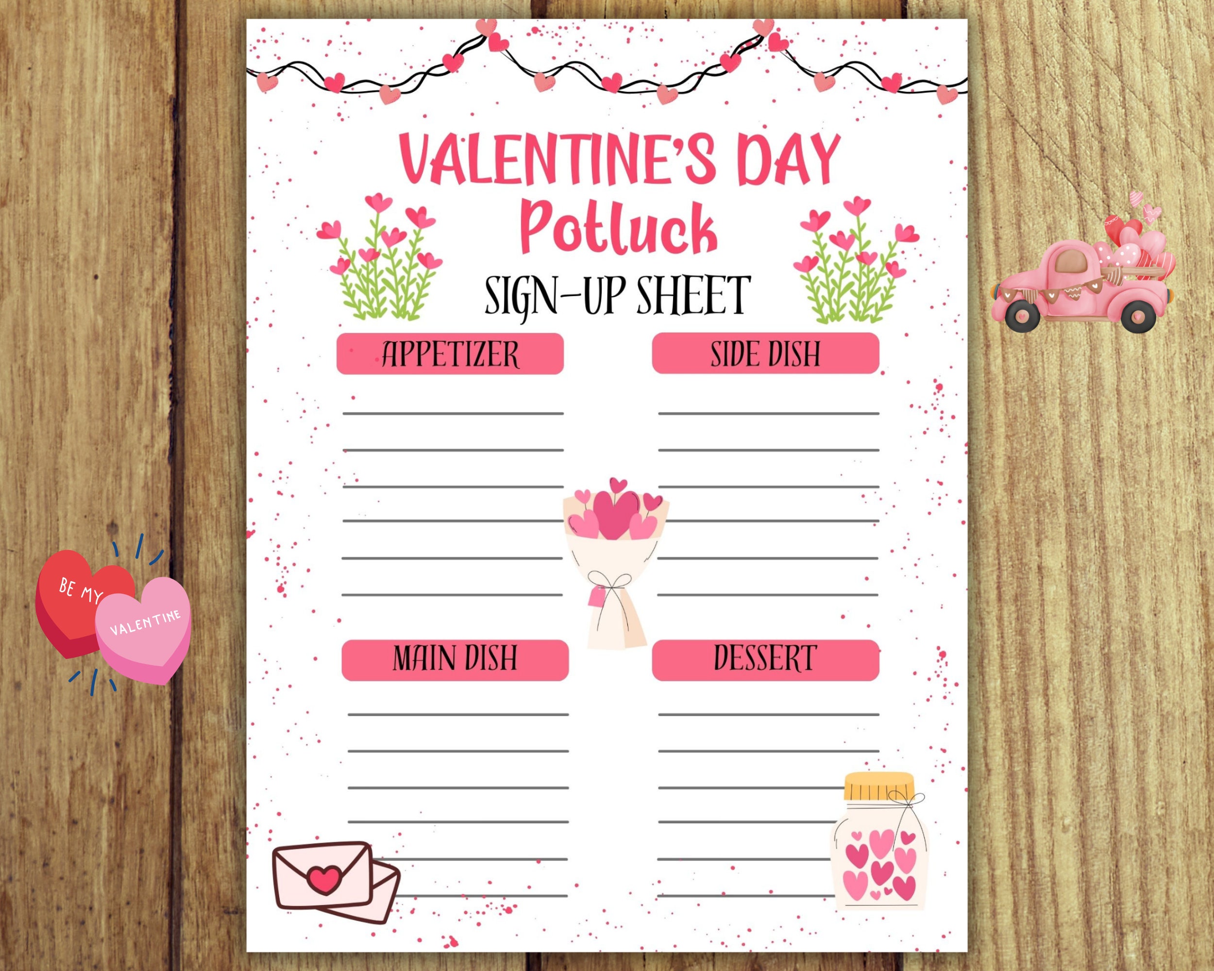 Valentines Day Potluck Sign up Sheet, Potluck Sign up Sheet, Potluck ...