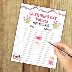Valentines Day Potluck Sign up Sheet, Potluck Sign up Sheet, Potluck ...
