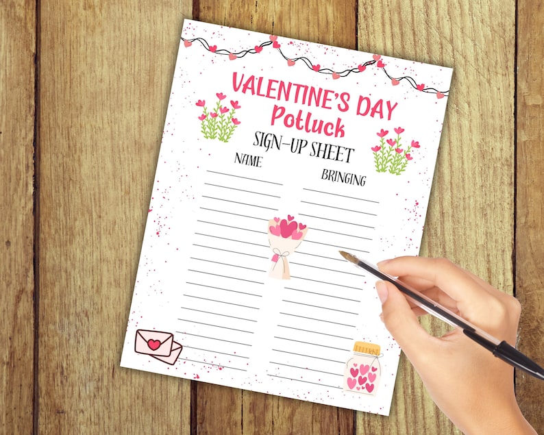 Valentines Day Potluck Sign up Sheet, Potluck Sign up Sheet, Potluck ...