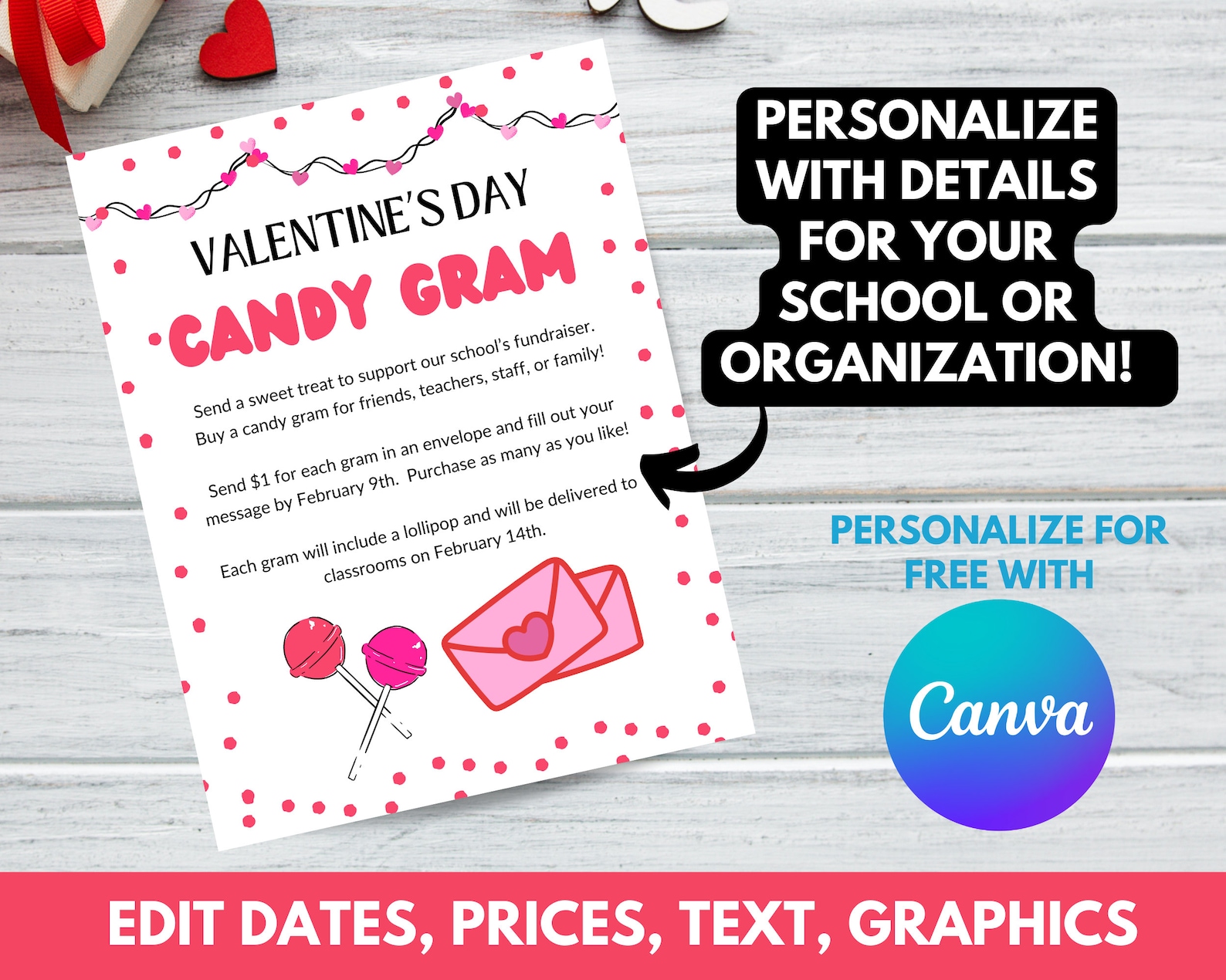 Editable Valentine's Day Candy Gram Form, Valentine School Fundraiser ...