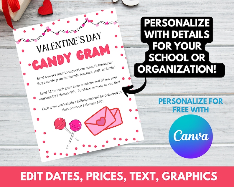 Editable Valentine's Day Candy Gram Form, Valentine School Fundraiser ...